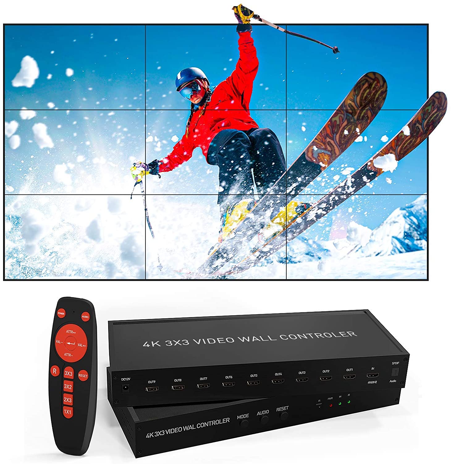 NIERBO 3x3 HDMI Video Wall Controller, 4K@60HZ HD Display, 180 Degree ...